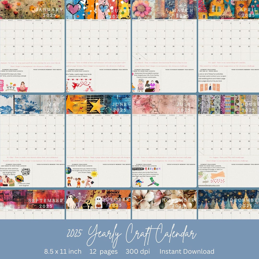 2025 Craft Calendar Printable | Instant Download | Includes Craft ...