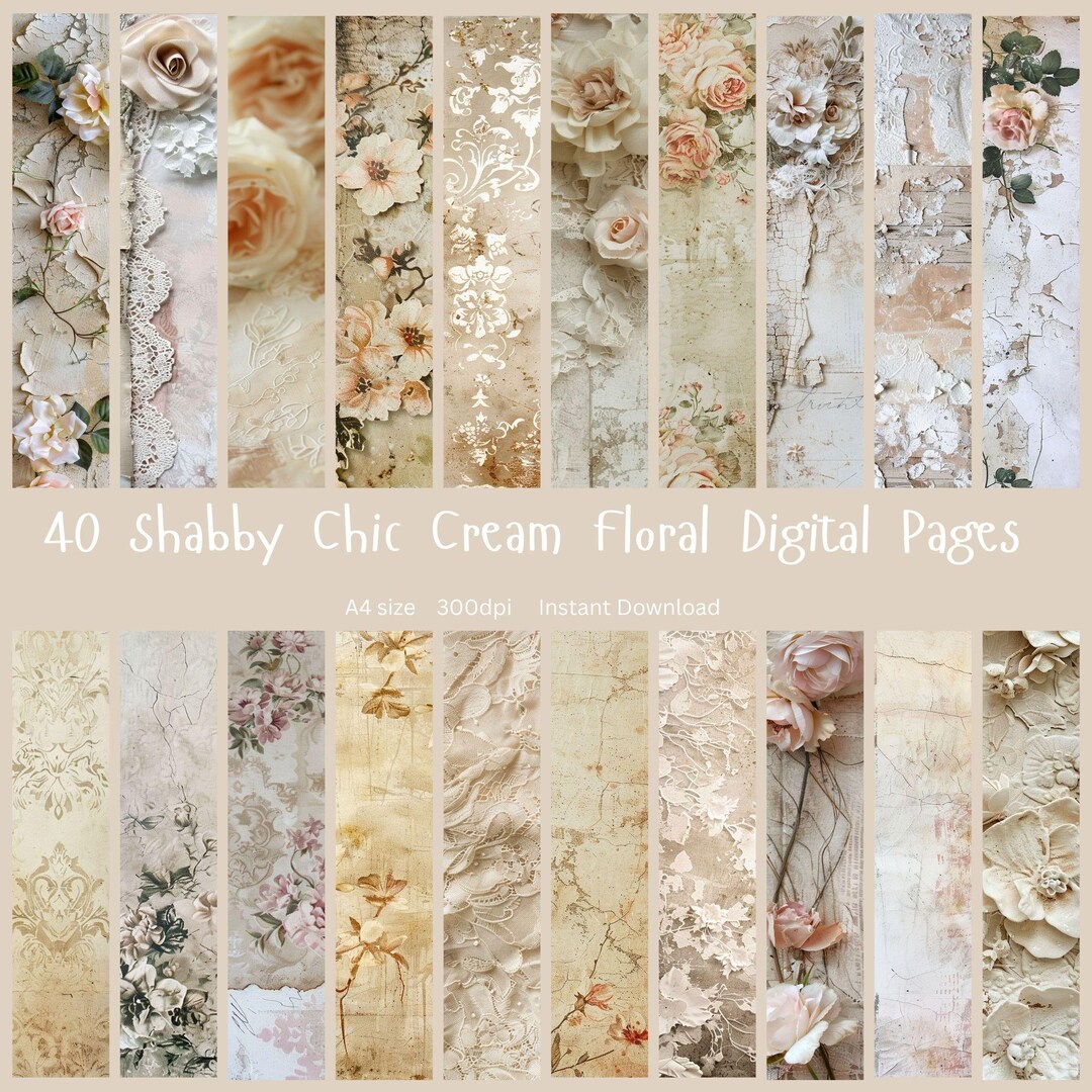 Cream Shabby Chic Floral | A4 Size | Junk Journal Papers | Printable ...