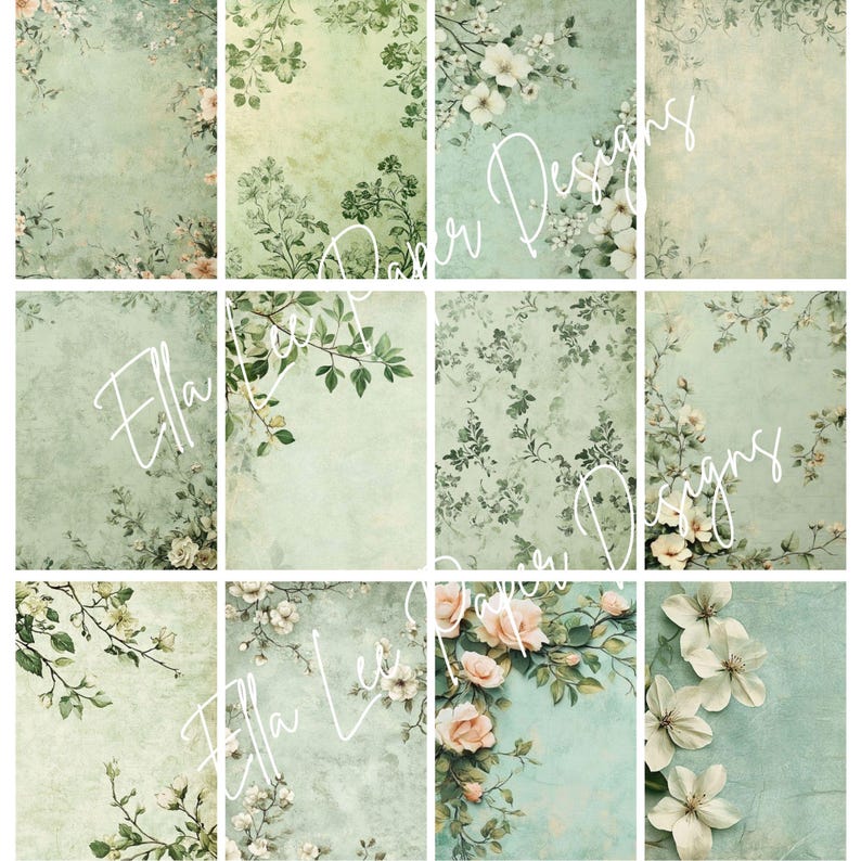 8.5 X 11 Inches Green Shabby Chic Floral | Junk Journal Papers ...
