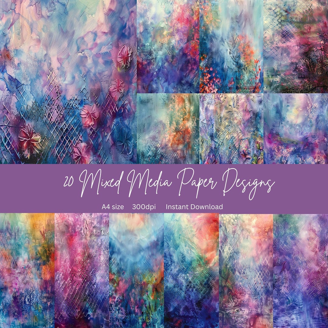 20 Mixed Media Paper Designs | A4 Size | Perfect for Junk Journal Pages ...