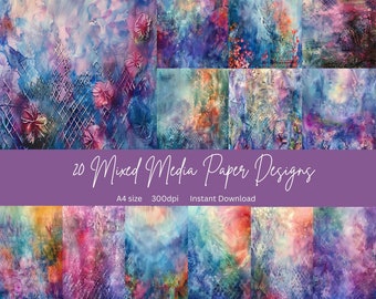 30 Mixed Media Paper Designs | A4 Size | Perfect for Junk Journal Pages ...