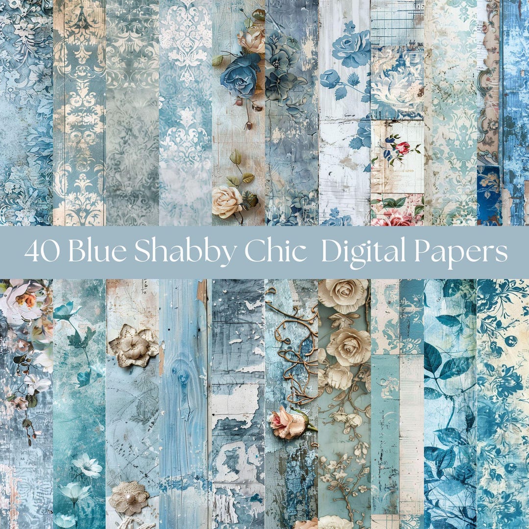 A4 Blue Shabby Chic Junk Journal Paper, Scrapbook Kit (digital Download ...