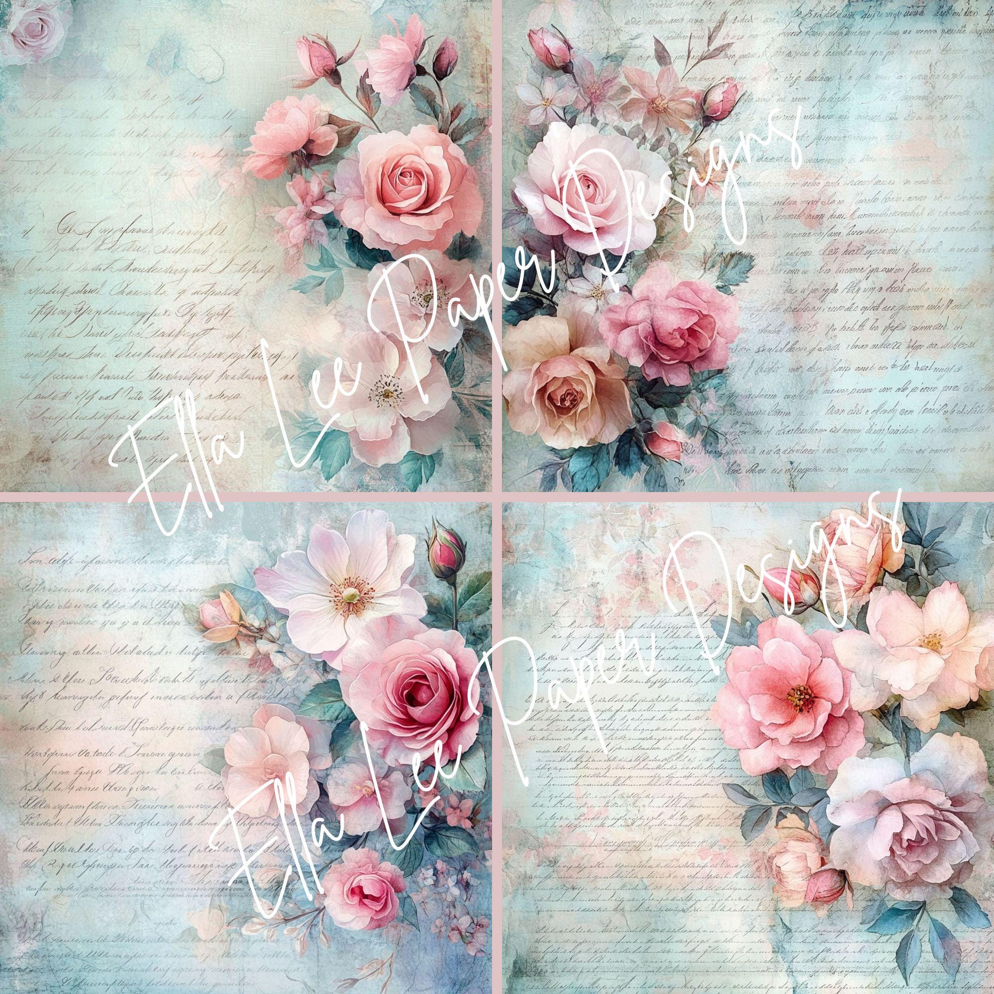 20 Pink Floral Digital Pages | Instant Download | 12 X 12 Inch ...
