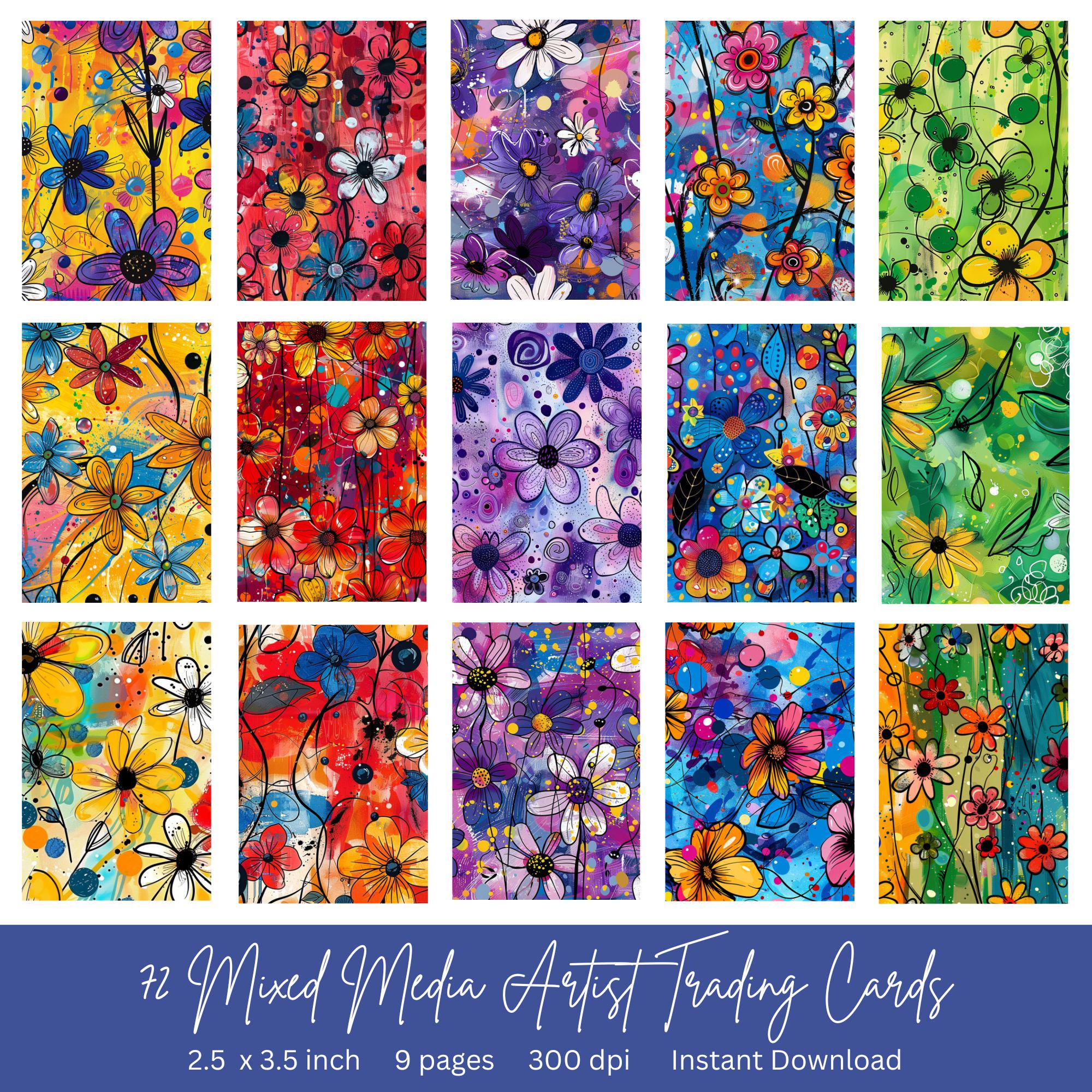 72 Mixed Media Digital Artist Trading Cards | Instant Download | ATC ...