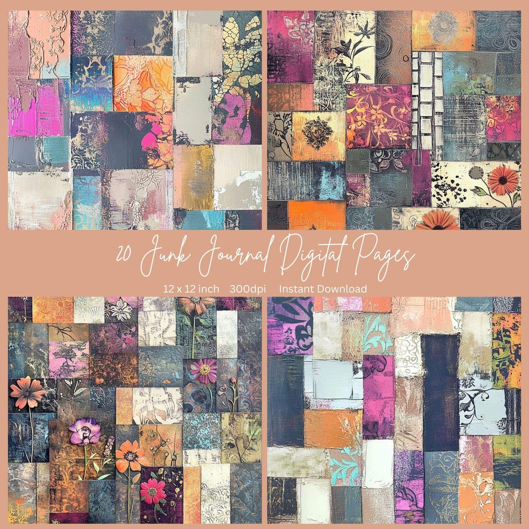 20 Junk Journal Digital Pages Instant Download 12 X 12 Inch Perfect for ...