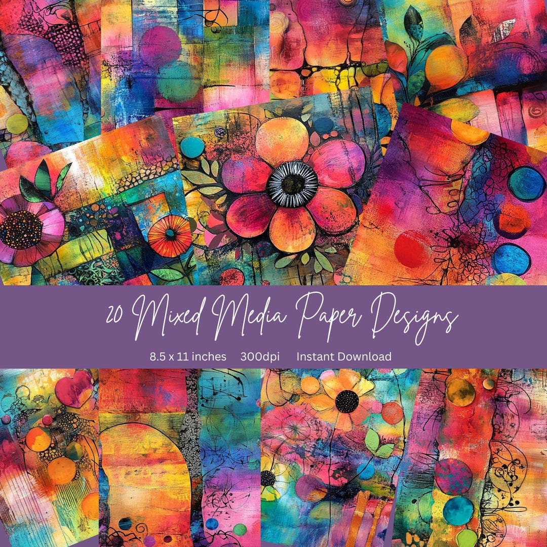 20 Mixed Media Paper Designs | 8.5 X 11 Inches | Perfect for Junk ...