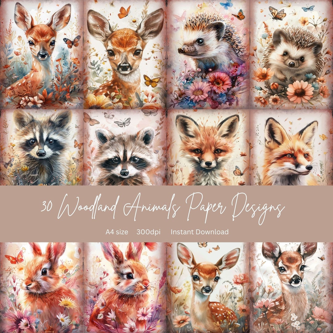 30 Woodland Animals Paper Designs | A4 Size | Perfect for Junk Journal ...