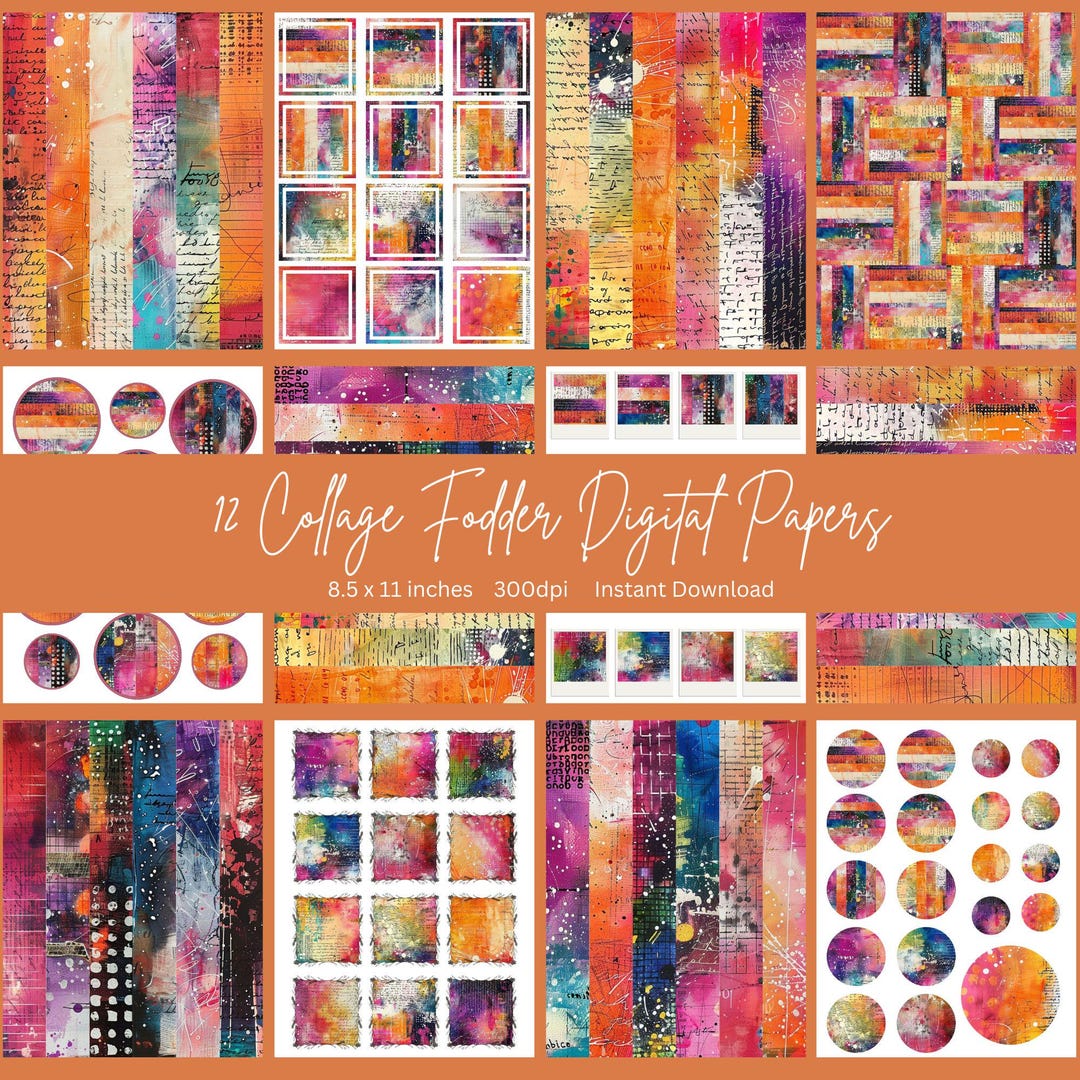 12 Collage Fodder Digital Papers | 8.5 X 11 Inches | Perfect for ...