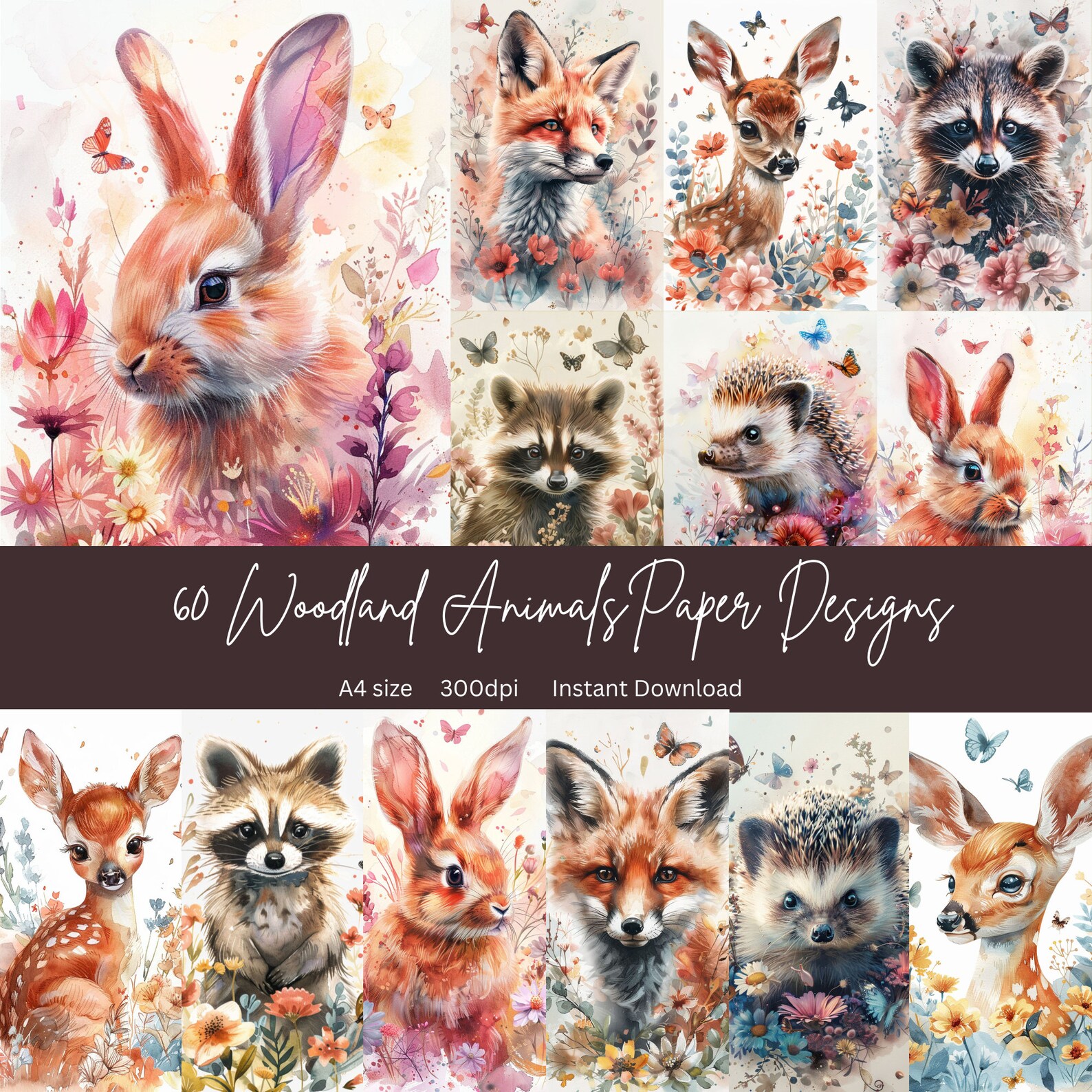 60 Woodland Animals Paper Designs | A4 Size | Perfect for Junk Journal ...