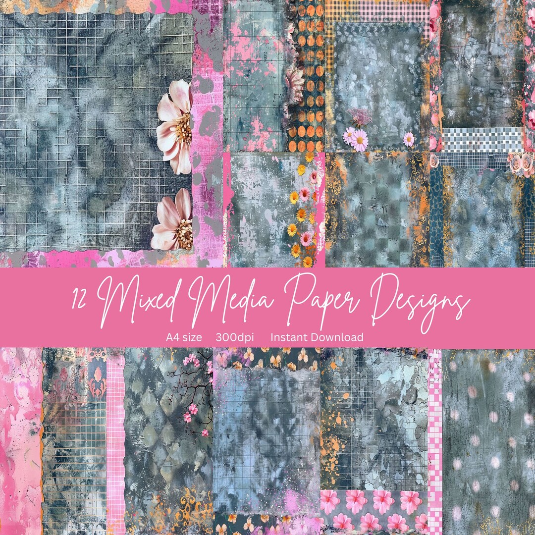 Mixed Media Backgrounds Digital Papers Junk Journal Paper Printable ...