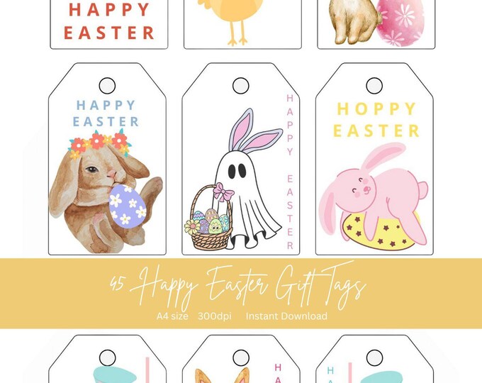 Printable Easter Gift Tags A4 / Instant Download Easter Bunny & Chick ...