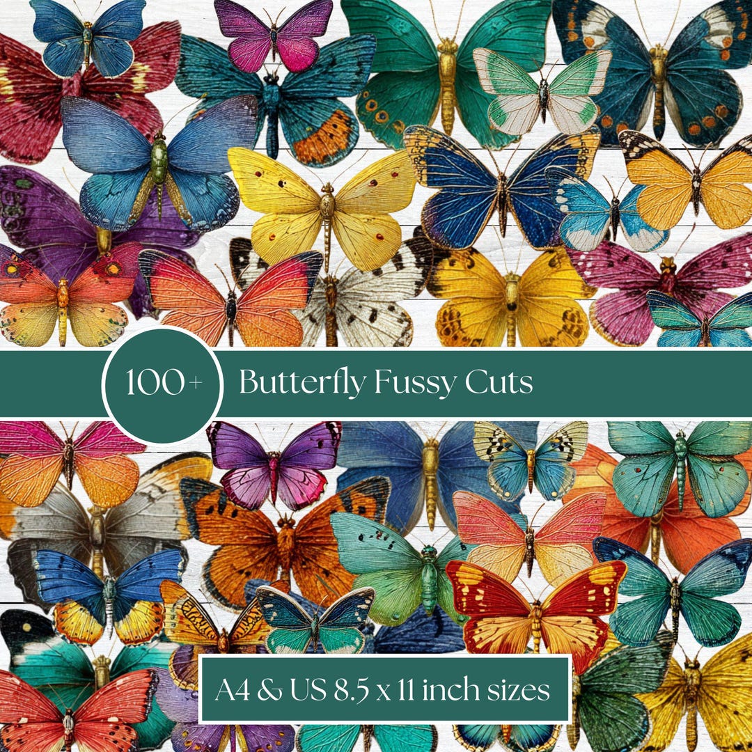 Colorful Butterfly Fussy Cuts Printable, Vintage Style Butterfly ...