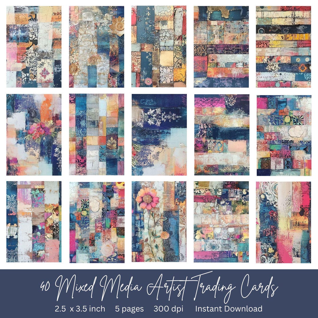 40 Mixed Media Digital Artist Trading Cards | Instant Download | ATC ...