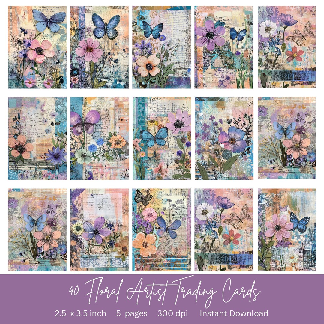 40 Floral Digital Artist Trading Cards | Instant Download | ATC Cards ...