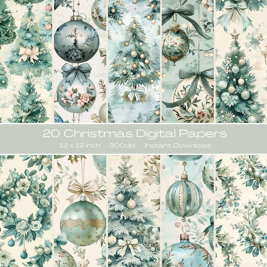 12 X 12 Seamless Blue Christmas Digital Papers | 20 Papers | Watercolor ...
