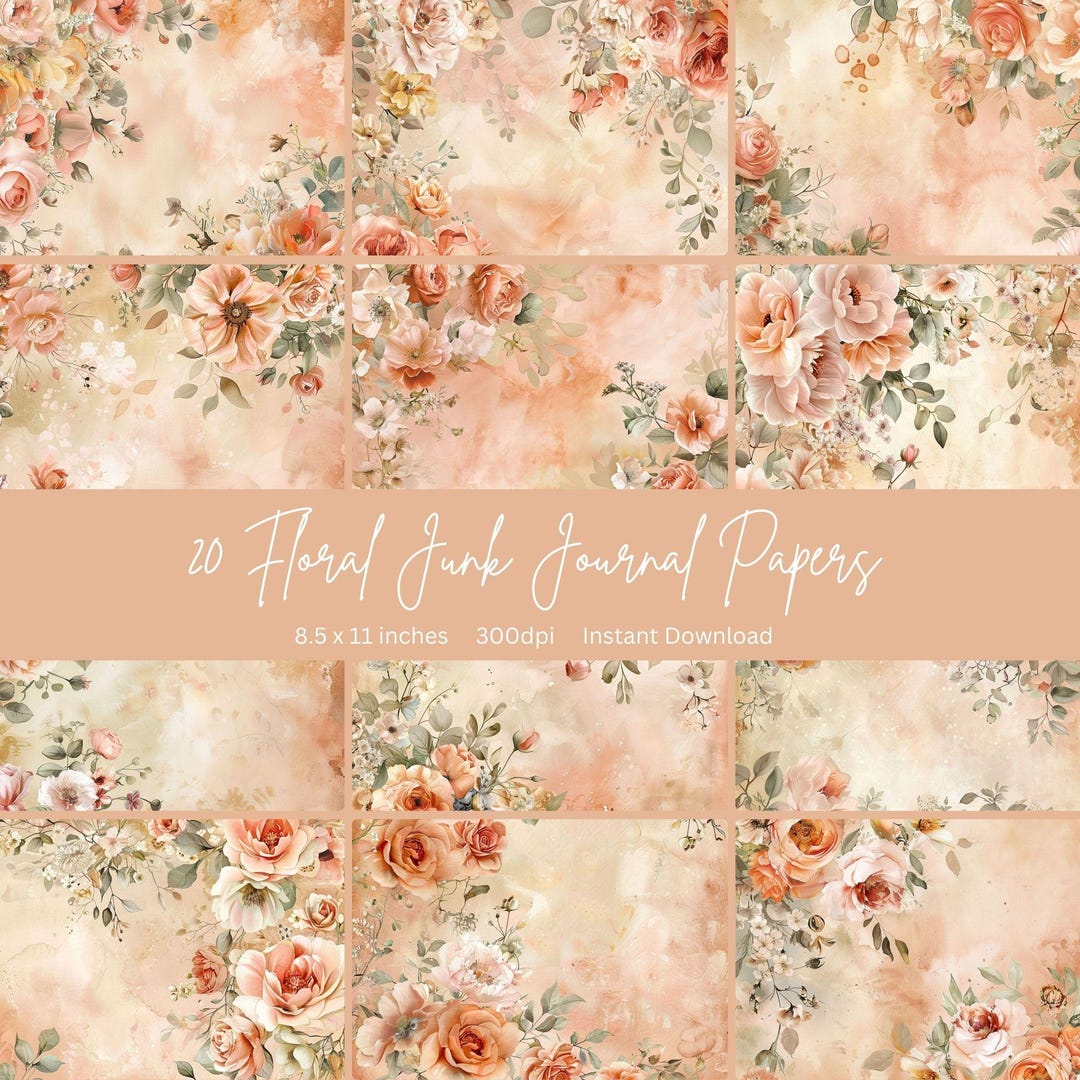 20 Floral Paper Designs | 8.5 X 11 Inches | Junk Journal Pages ...