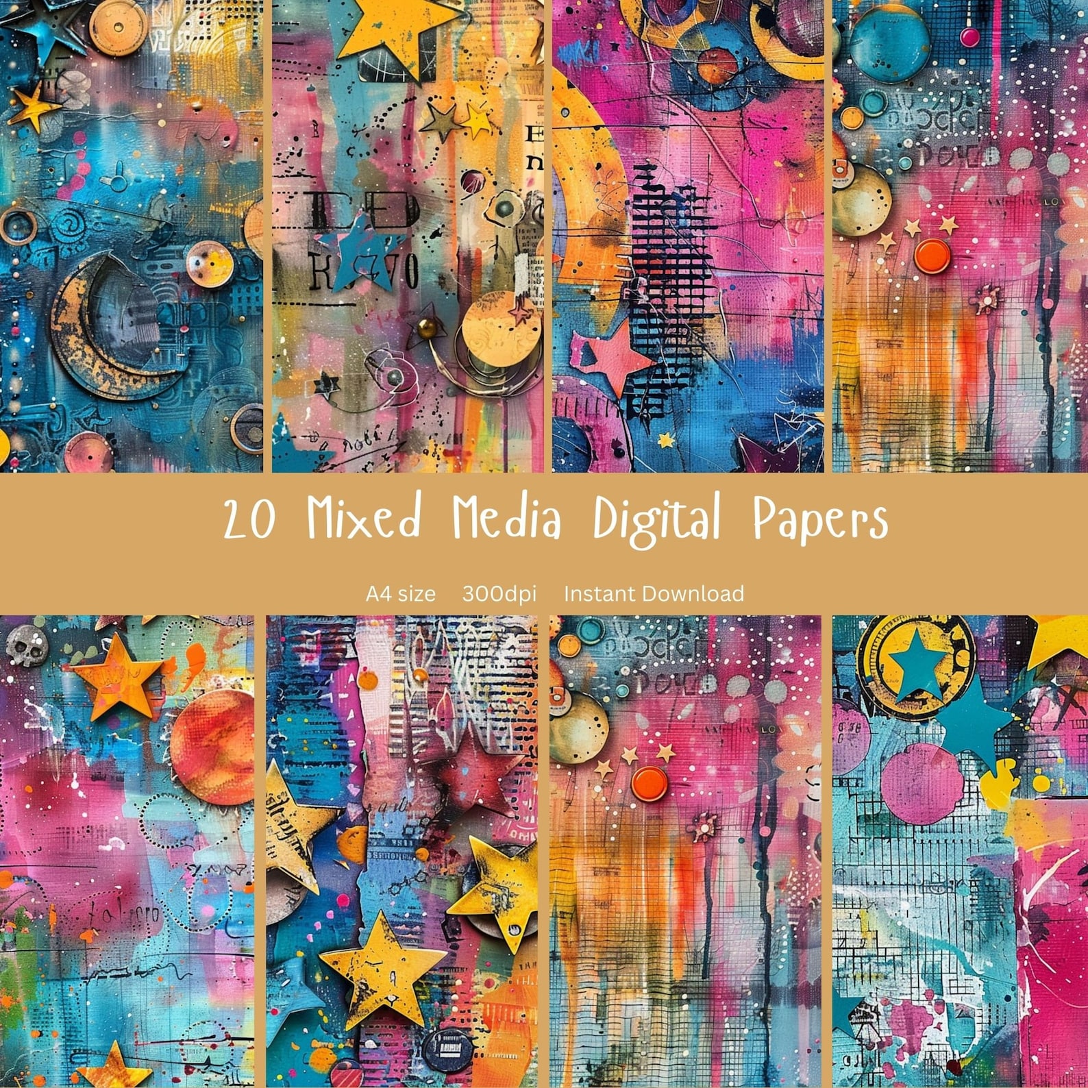 Mixed Media Digital Paper Junk Journal Paper Printable Paper Digital ...