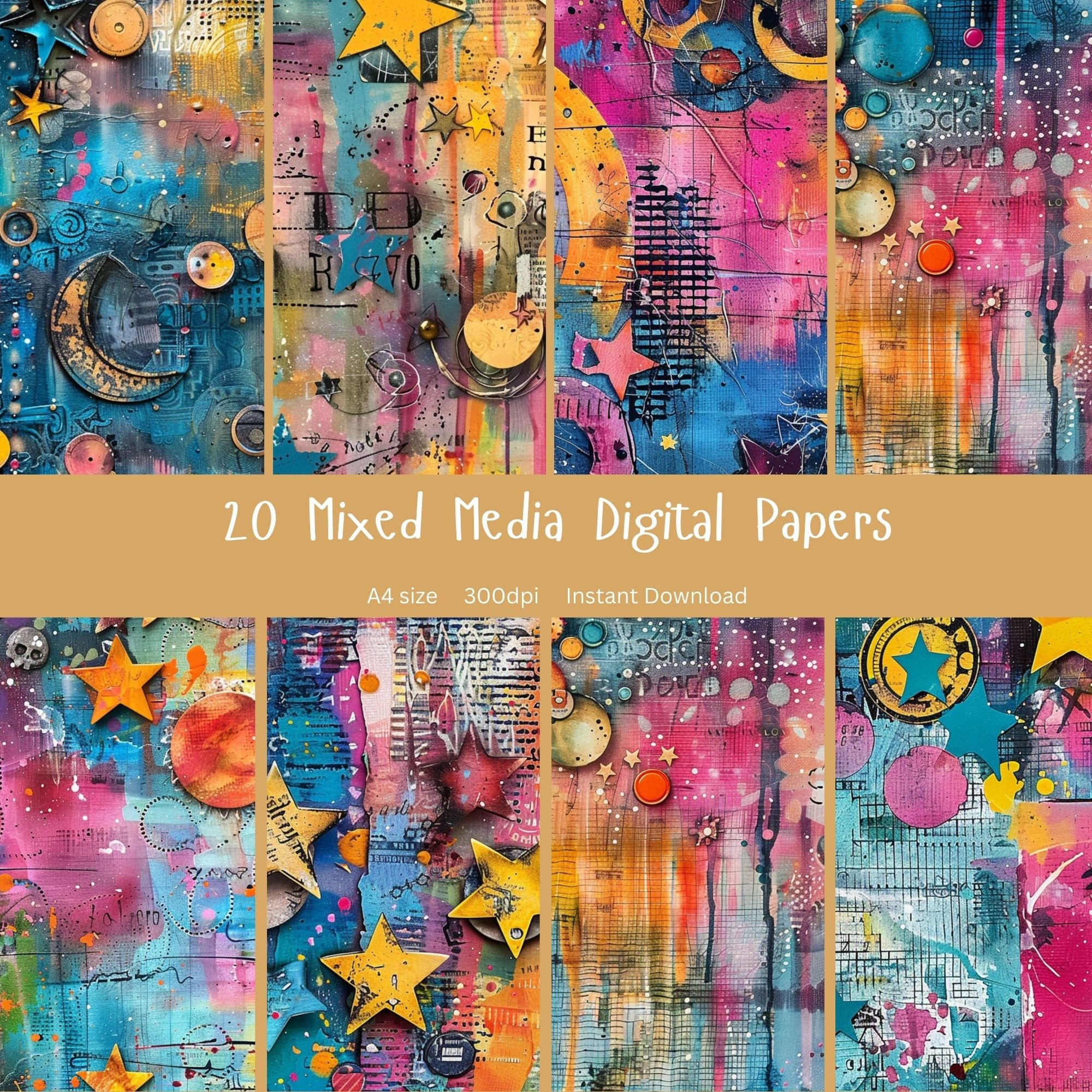 Mixed Media Digital Paper Junk Journal Paper Printable Paper Digital ...