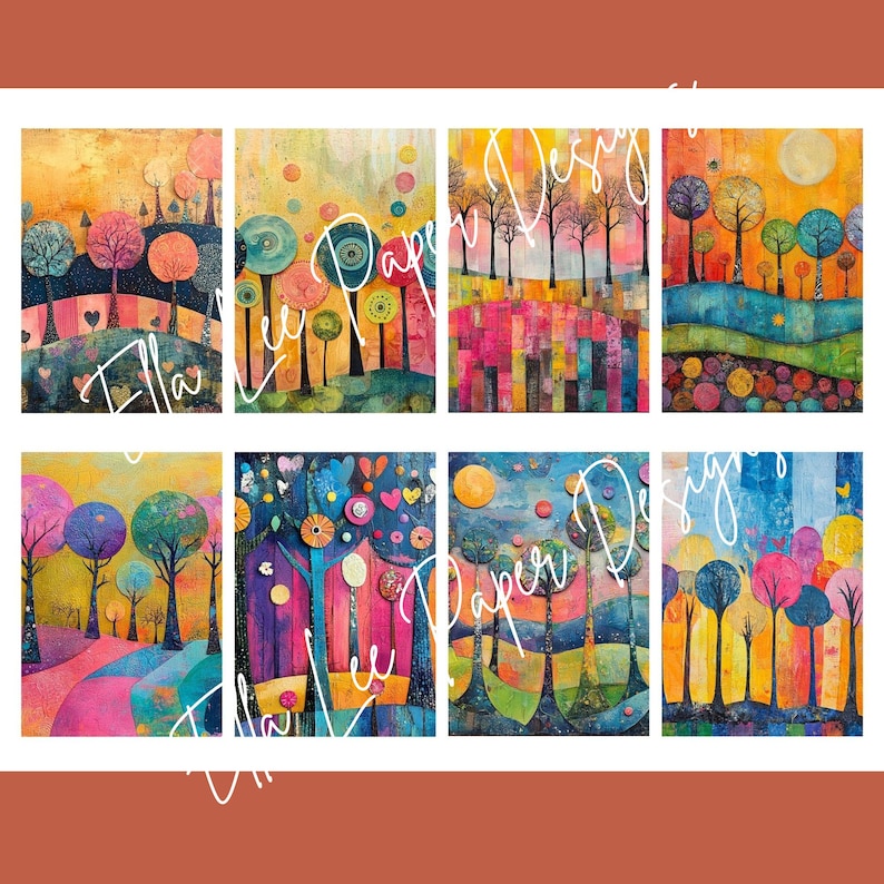 80 Whimsical Trees Artist Trading Cards | Instant Download | ATC Cards ...