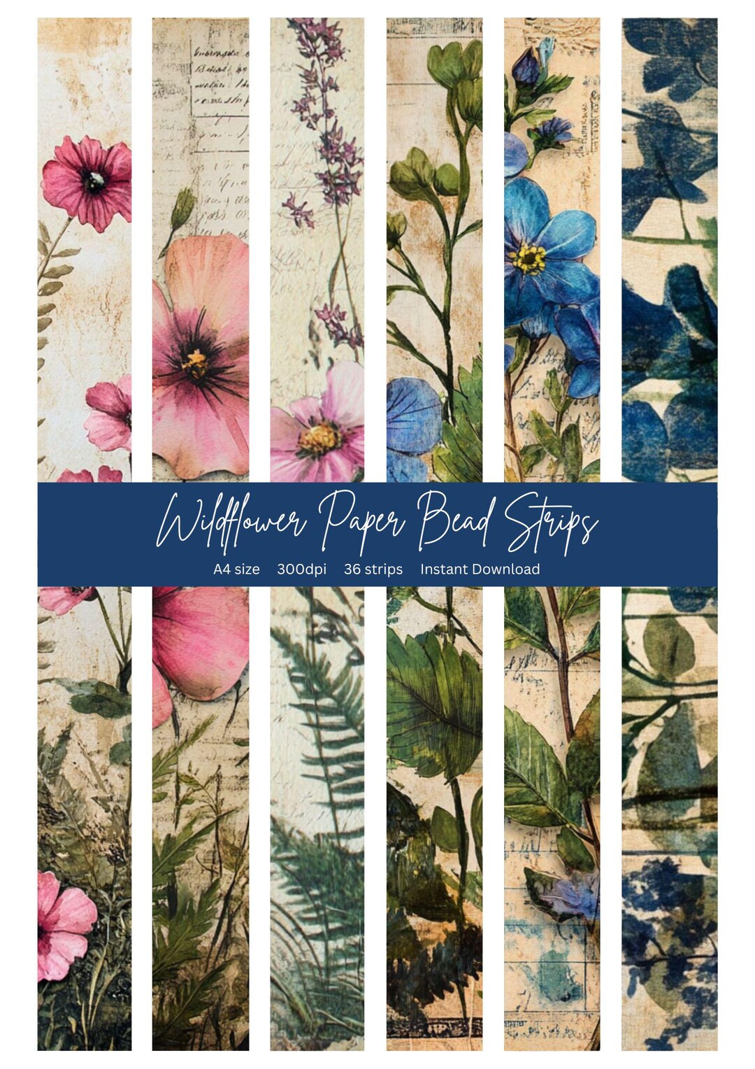 Paper Bead Strips | Set of 36 Colorful Strips | Wildflowers | A4 Size ...