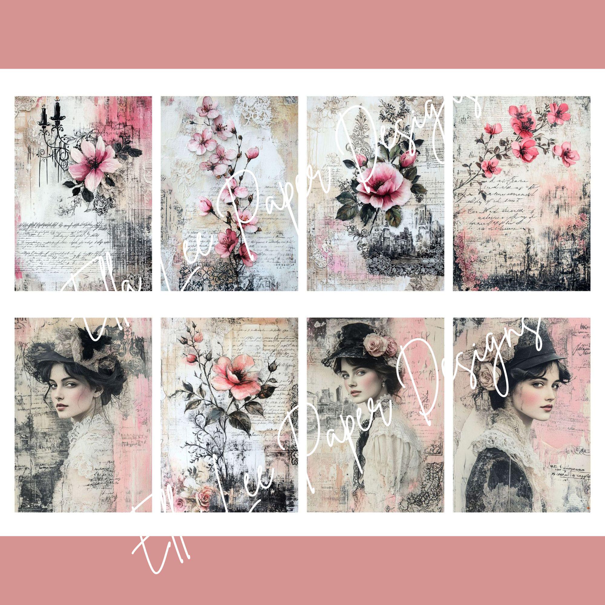 40 Pink Vintage Shabby Chic Digital Artist Trading Cards | Instant ...