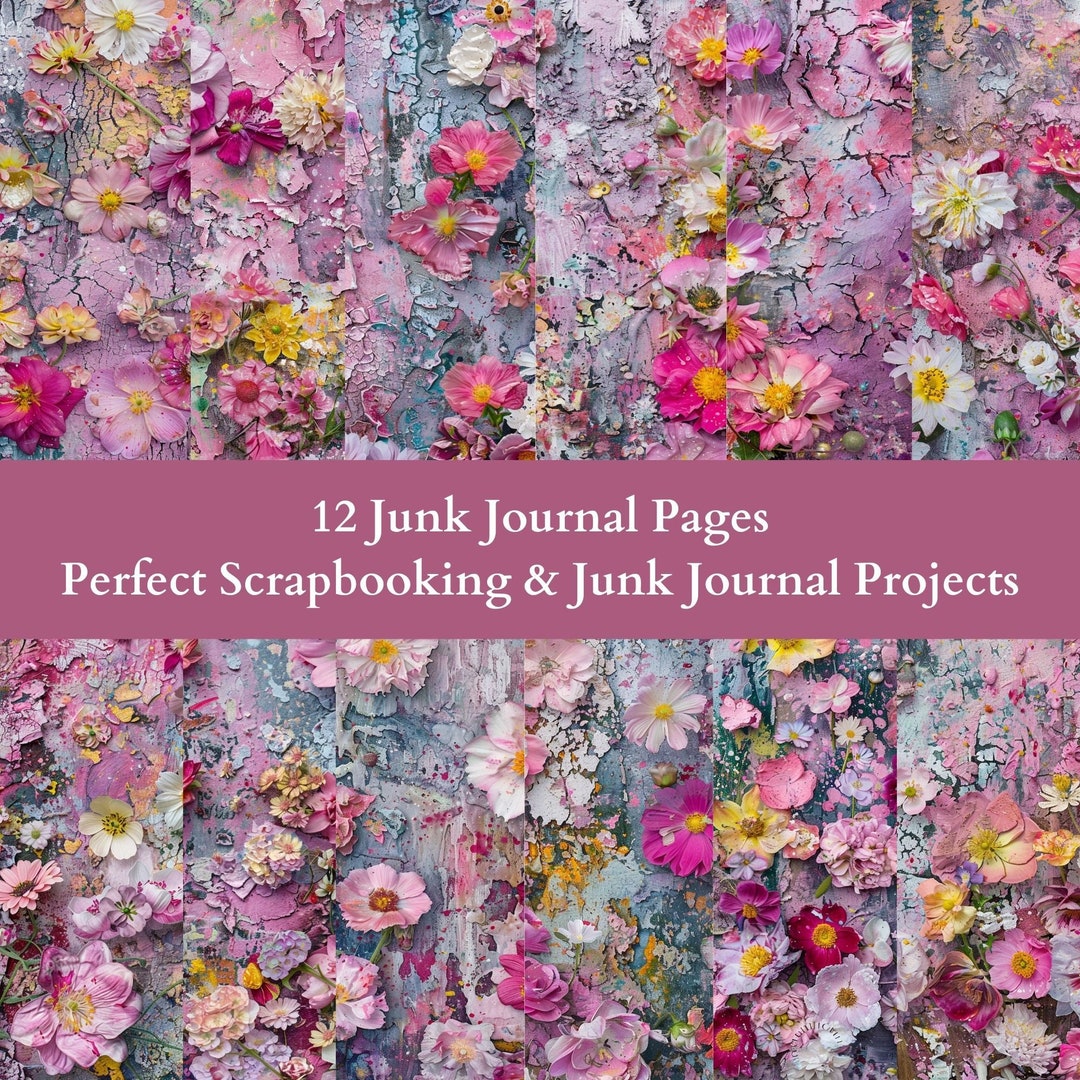12 Floral Junk Journal Backgrounds for Junk Journals, Scrapbooks and ...