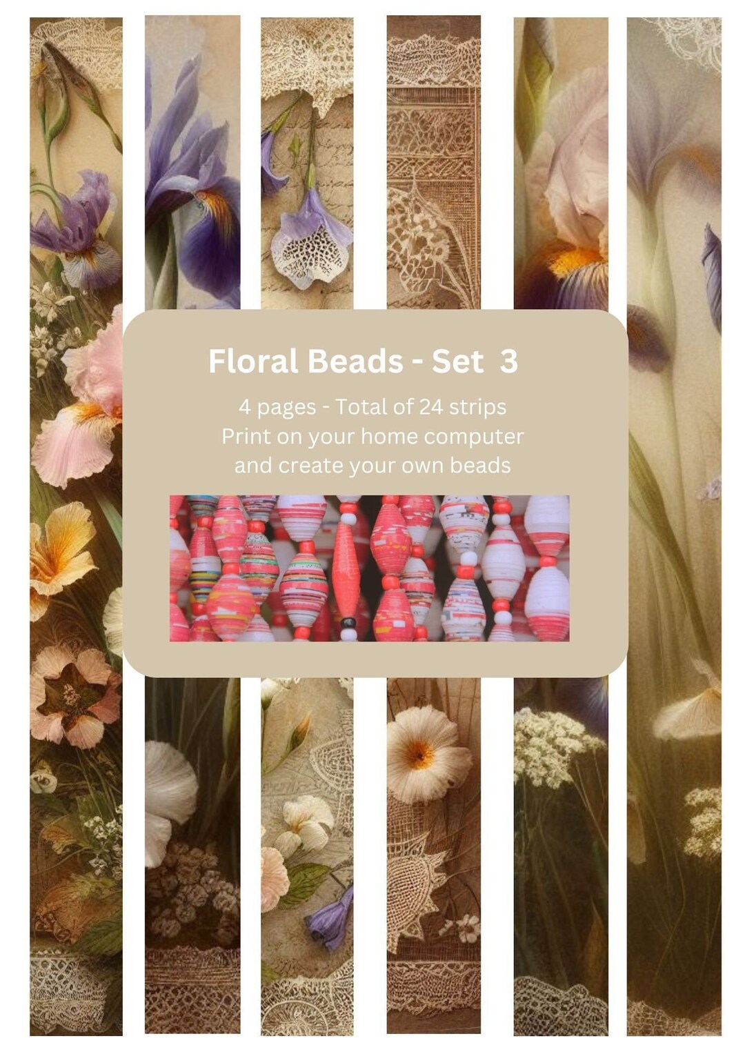 Paper Bead Strips Set of 24 Colors Floral Set 3 Print at Home Basic ...