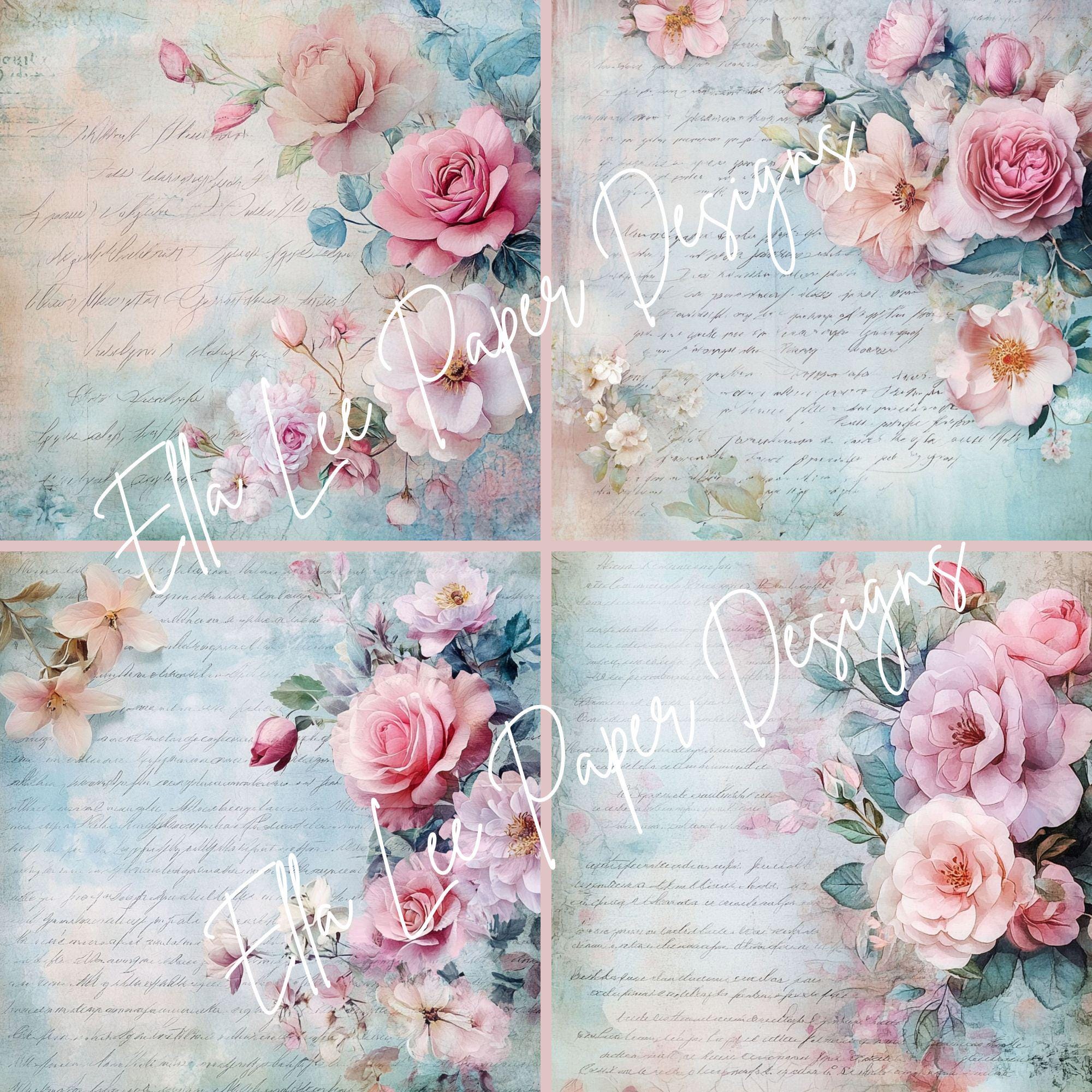 20 Pink Floral Digital Pages | Instant Download | 12 X 12 Inch ...