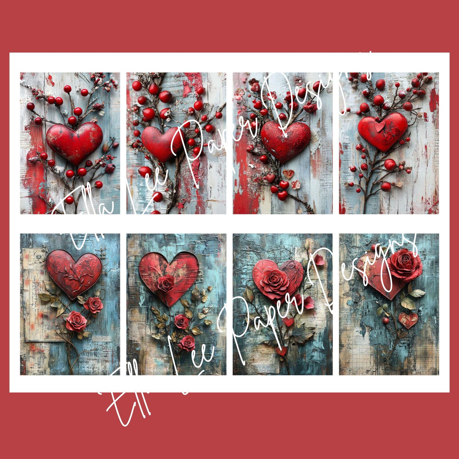 40 Mixed Media Hearts Digital Artist Trading Cards | Instant Download ...