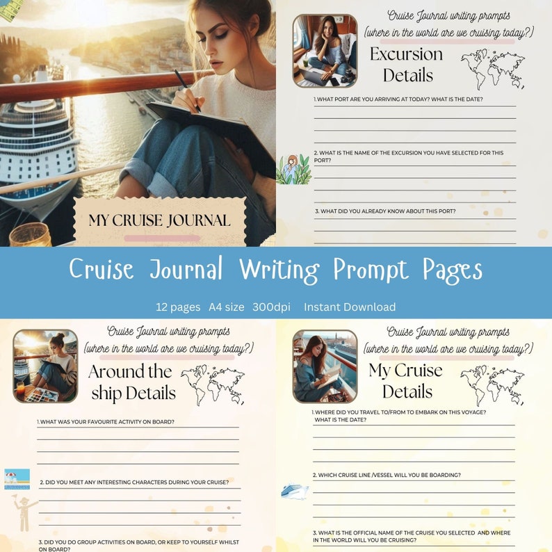 Journal Writing Prompts |cruise |travel Writing |travel Diary Pages |A4 ...