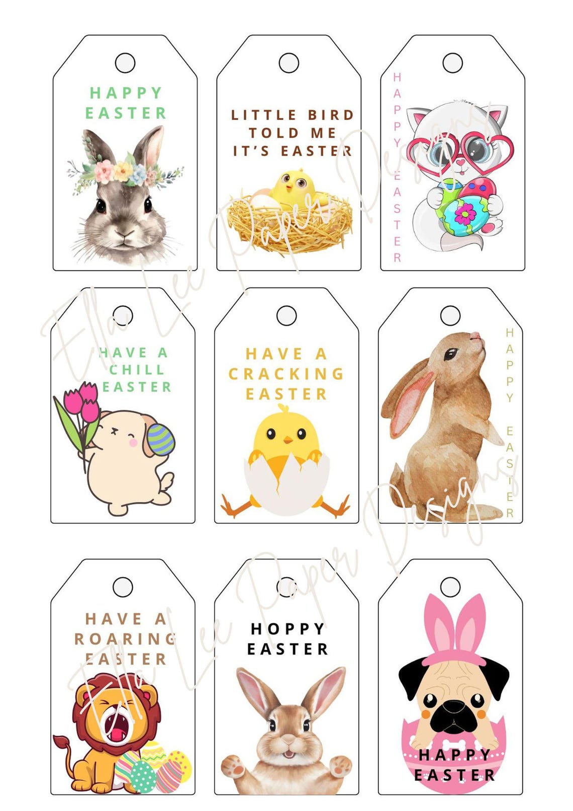 Printable Easter Gift Tags A4 / Instant Download Easter Bunny & Chick ...