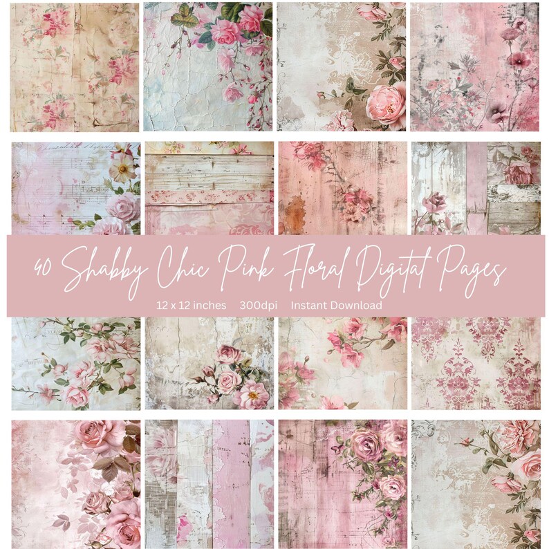 Pink Shabby Chic Floral | Junk Journal Papers | Printable Paper ...