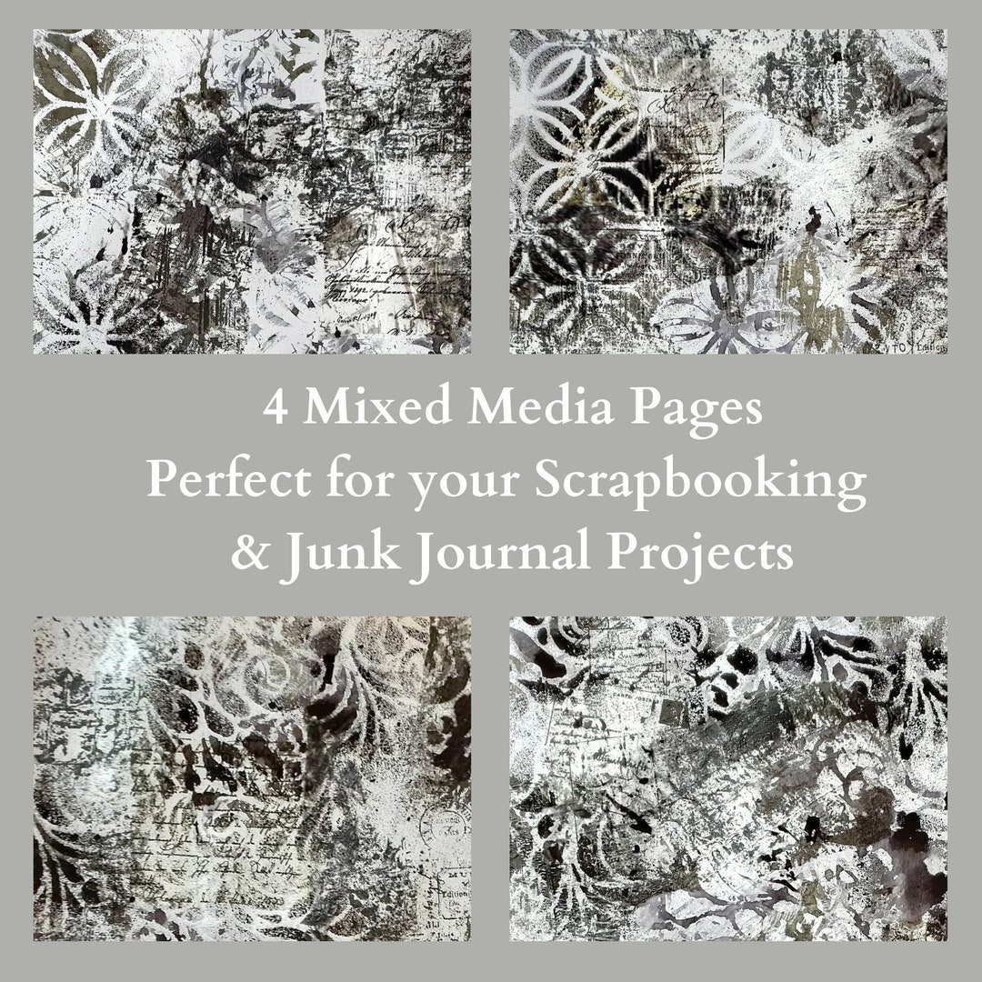 4 Mixed Media Backgrounds for Junk Journal Pages, Scrapbook Pages and ...