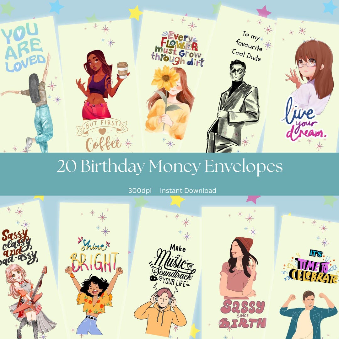 20 Money Envelopes Birthday Themed Envelopes Instant Download Print on ...