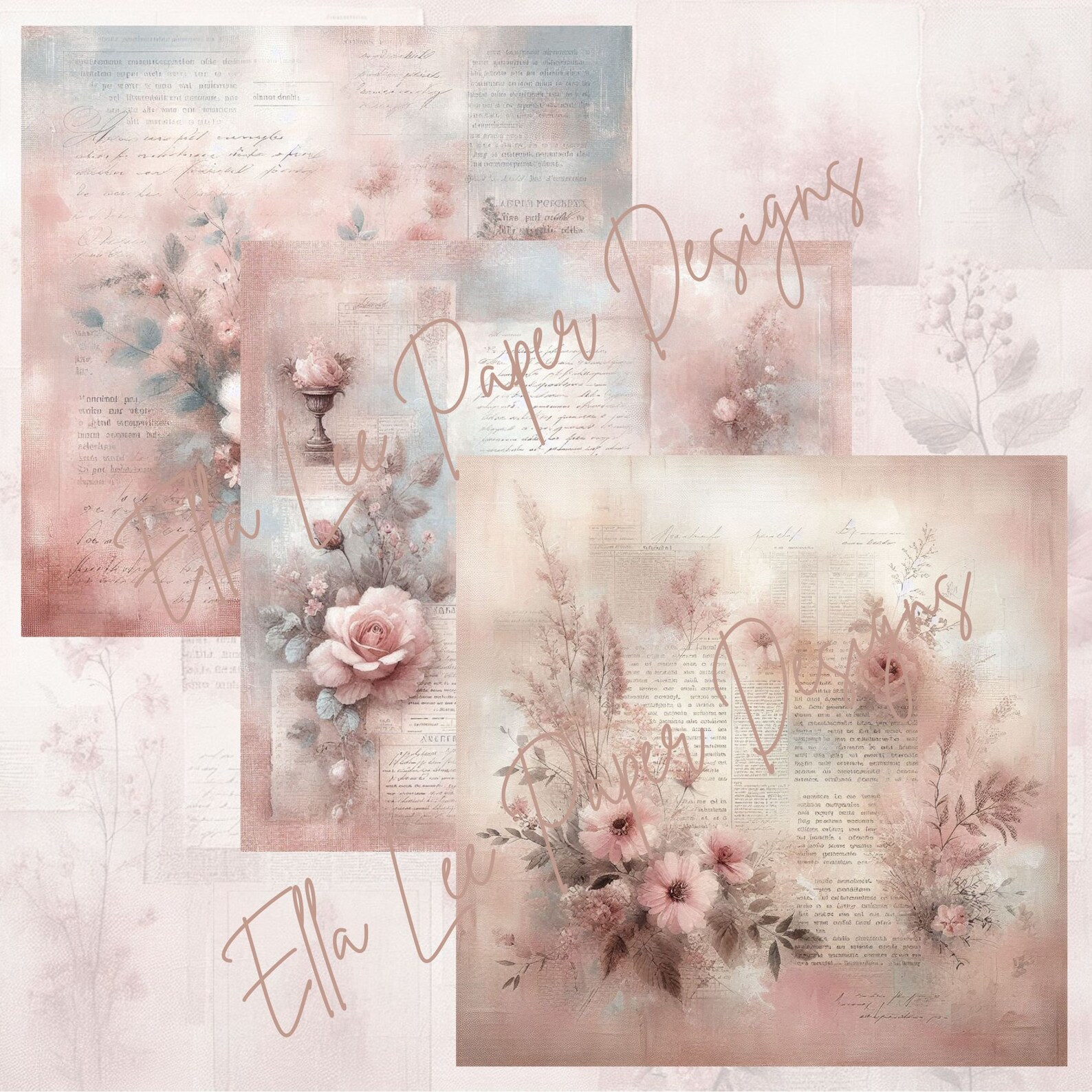 30 Mixed Media Backgrounds 8 X 8 Inch Pink Tones for Junk Journal Pages ...