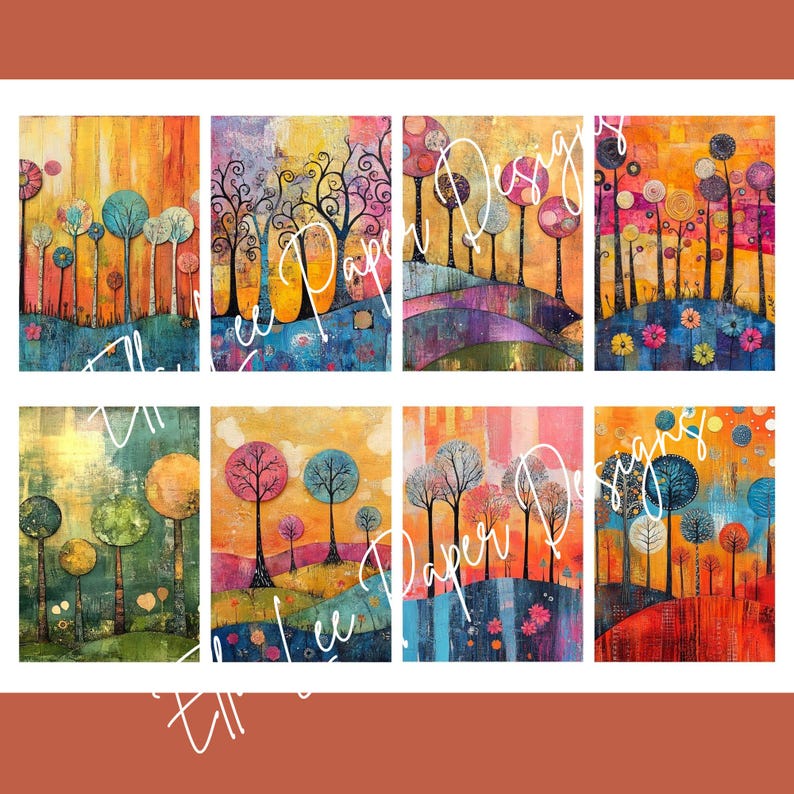 80 Whimsical Trees Artist Trading Cards | Instant Download | ATC Cards ...