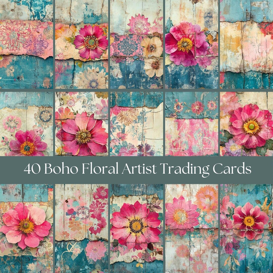 40 Boho Floral Digital Artist Trading Cards | Instant Download | ATC ...