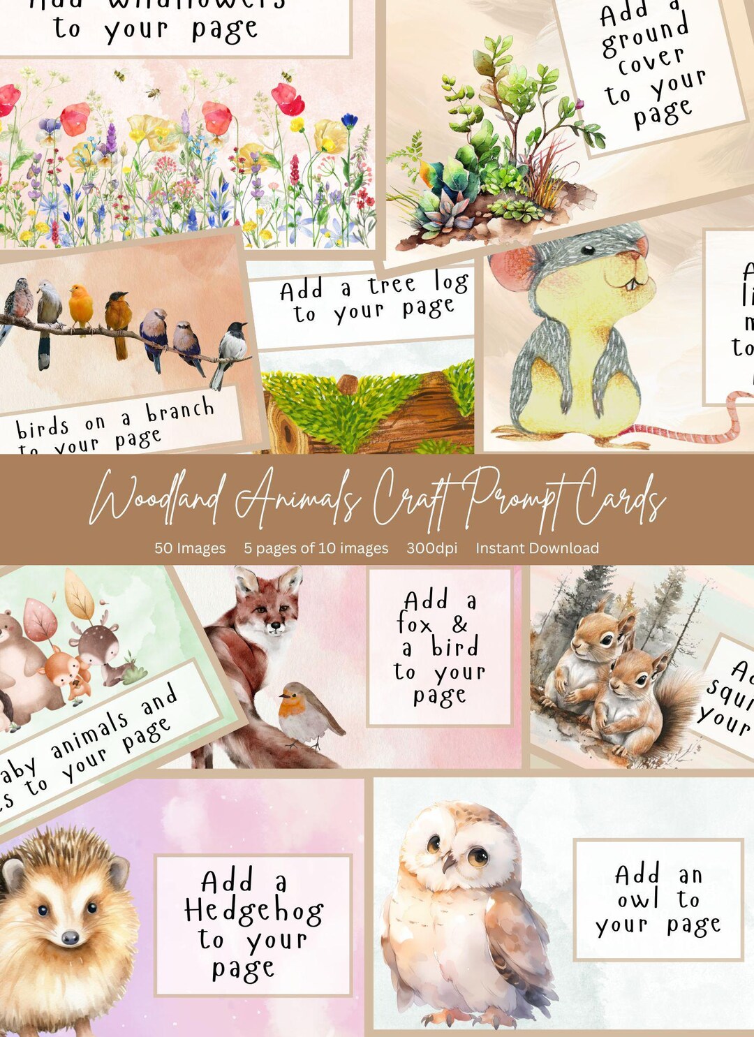 50 Woodland Animals Prompt Cards- Fun Way to Keep Your Projects on ...