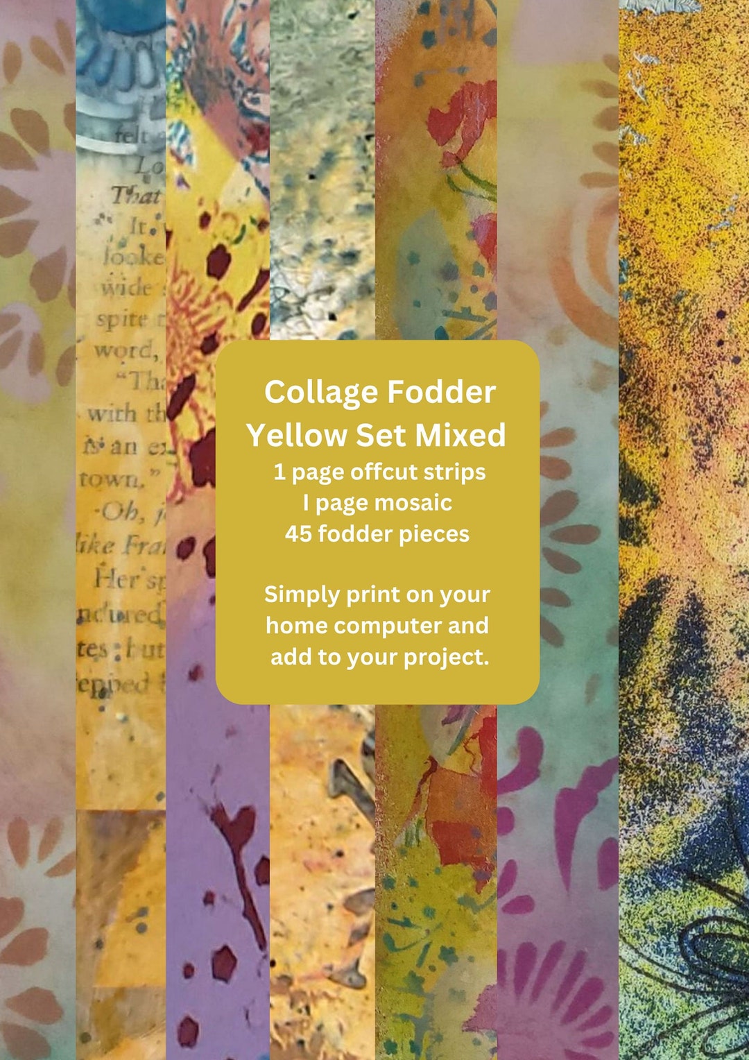 Collage Fodder Yellow Set Mixed 1 Page Offcut Strips, 1 Mosaic Page and ...