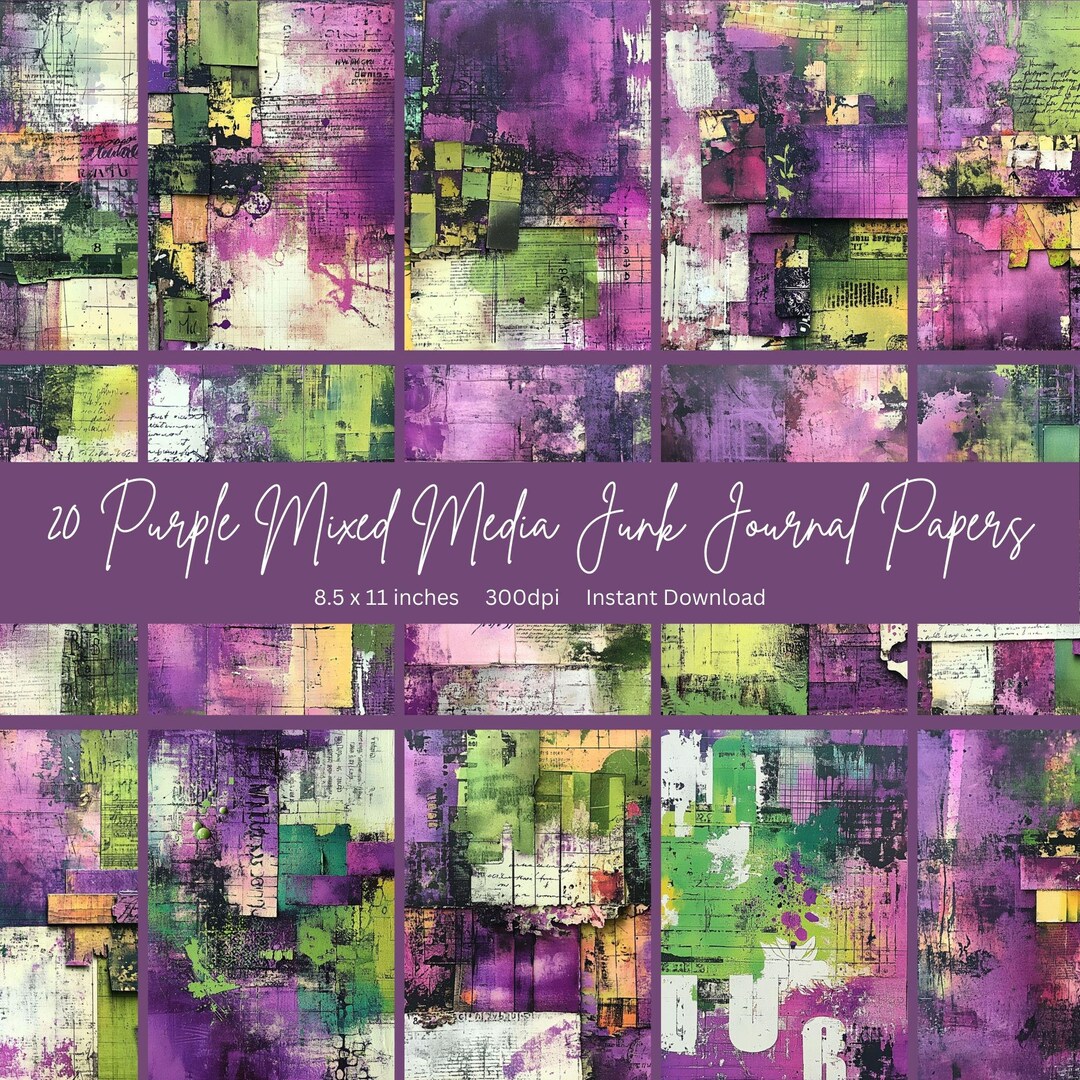 20 Mixed Media Paper Designs | 8.5 X 11 Inches | Junk Journal Pages ...