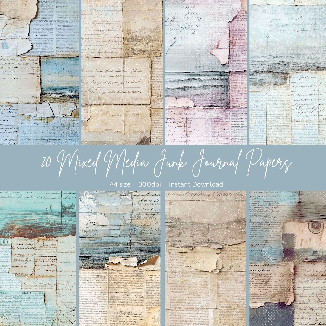 20 Mixed Media Paper Designs | A4 Size | Junk Journal Pages, Scrapbook ...