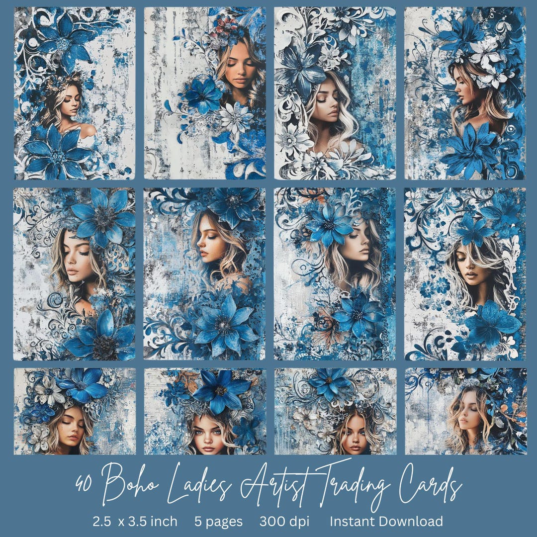 40 Boho Ladies Digital Artist Trading Cards | Instant Download | ATC ...