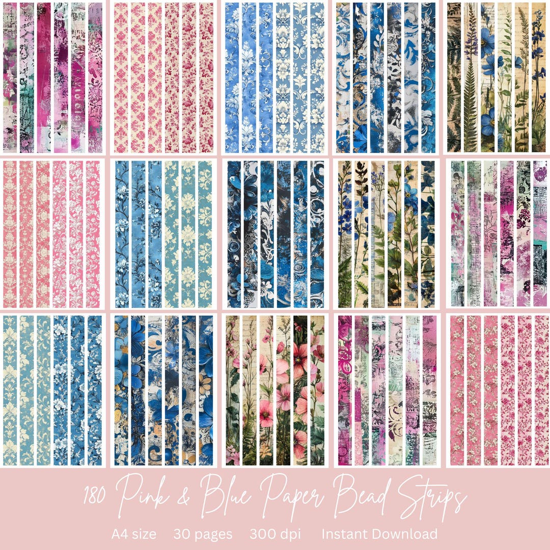Mega Pack - 30 Pages Paper Bead Strips | 180 Pink and Blue Paper Bead ...