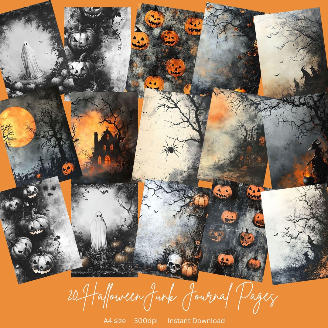20 Scary Halloween Journal Pages Digital Scrapbook Paper Spooky Ghosts ...