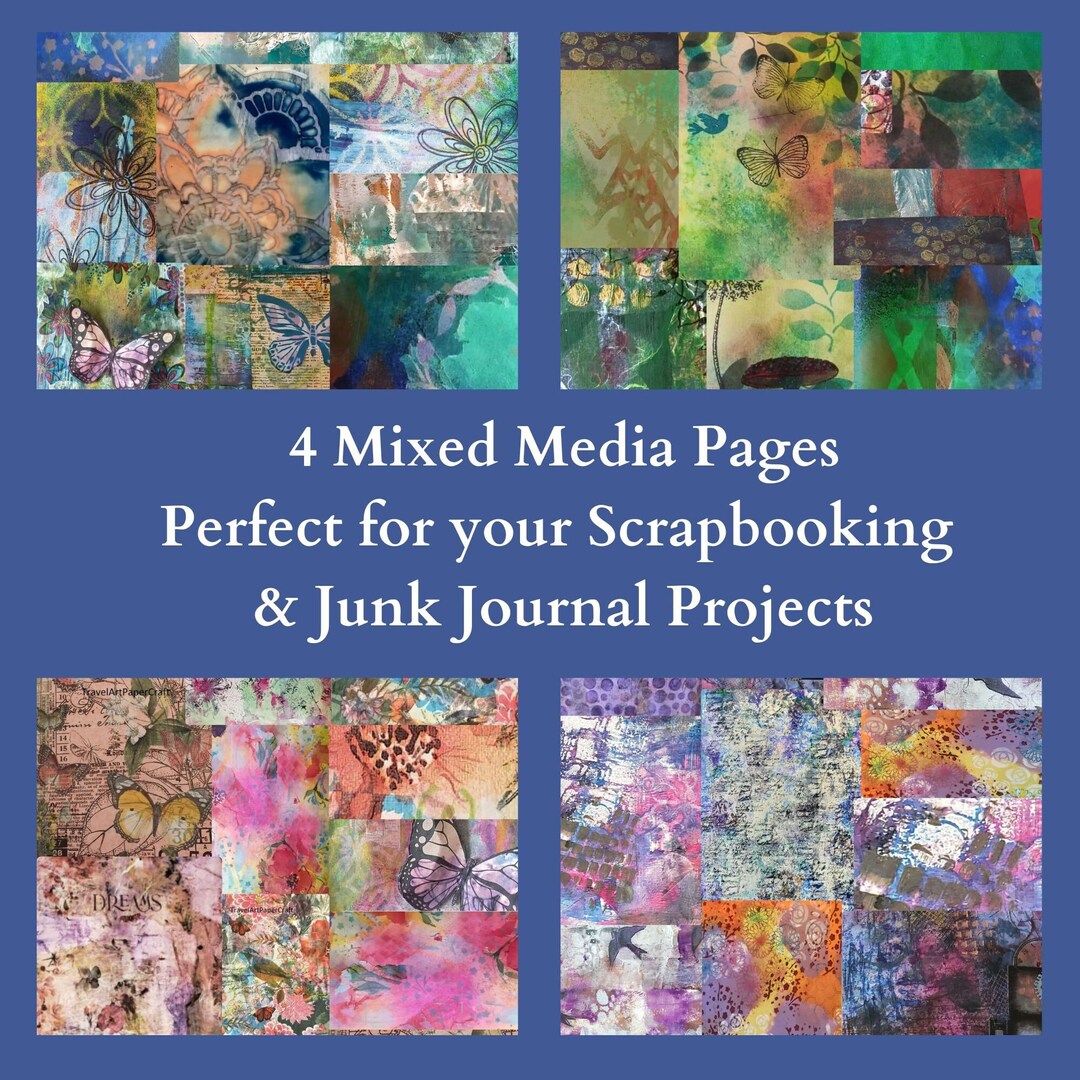 4 Mixed Media Backgrounds for Junk Journal Pages, Scrapbook Pages and ...