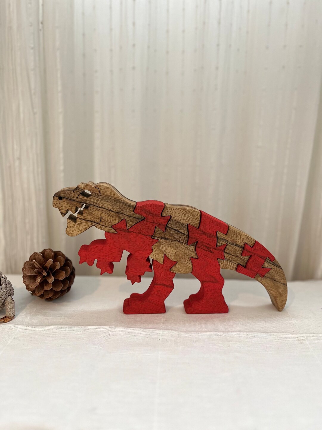 Colorful T-rex Wooden Puzzle - Handcrafted Dinosaur Jigsaw for Kids ...