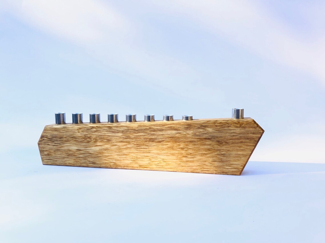 Handcrafted African Walnut Hanukkiah - Menorah for Hanukkah - Artisanal ...