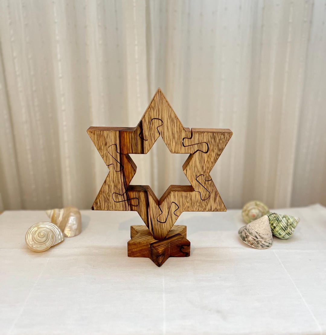 Handmade Star of David Wooden Puzzle With Stand - African Walnut ...