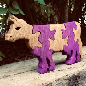 Custom Color Wooden Cow Puzzle Rustic Farm Animal Jigsaw, Handcrafted ...
