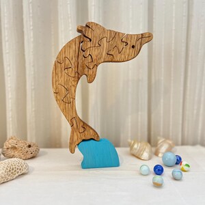 Elegant Dolphin Wooden Puzzle With Wave Stand - Handcrafted Marine ...